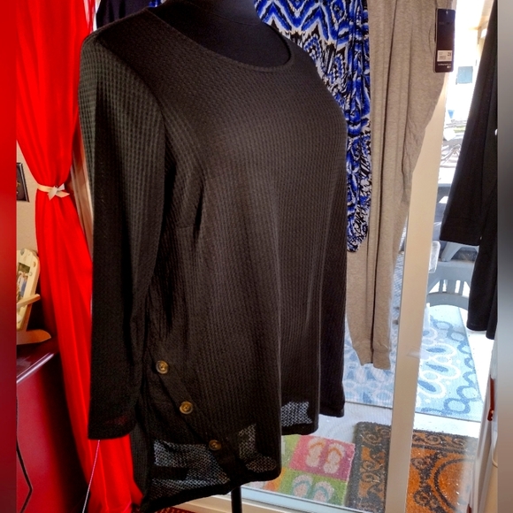 Evans | Tops | Sz 2 Nwt Evans Black Tunic Top Waffle Weave Lightweight ...